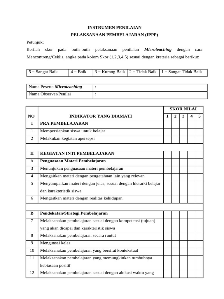 Instrumen Penilaian Praktik Microteaching | PDF Instrumen Penilaian Praktik Microteaching | PDF