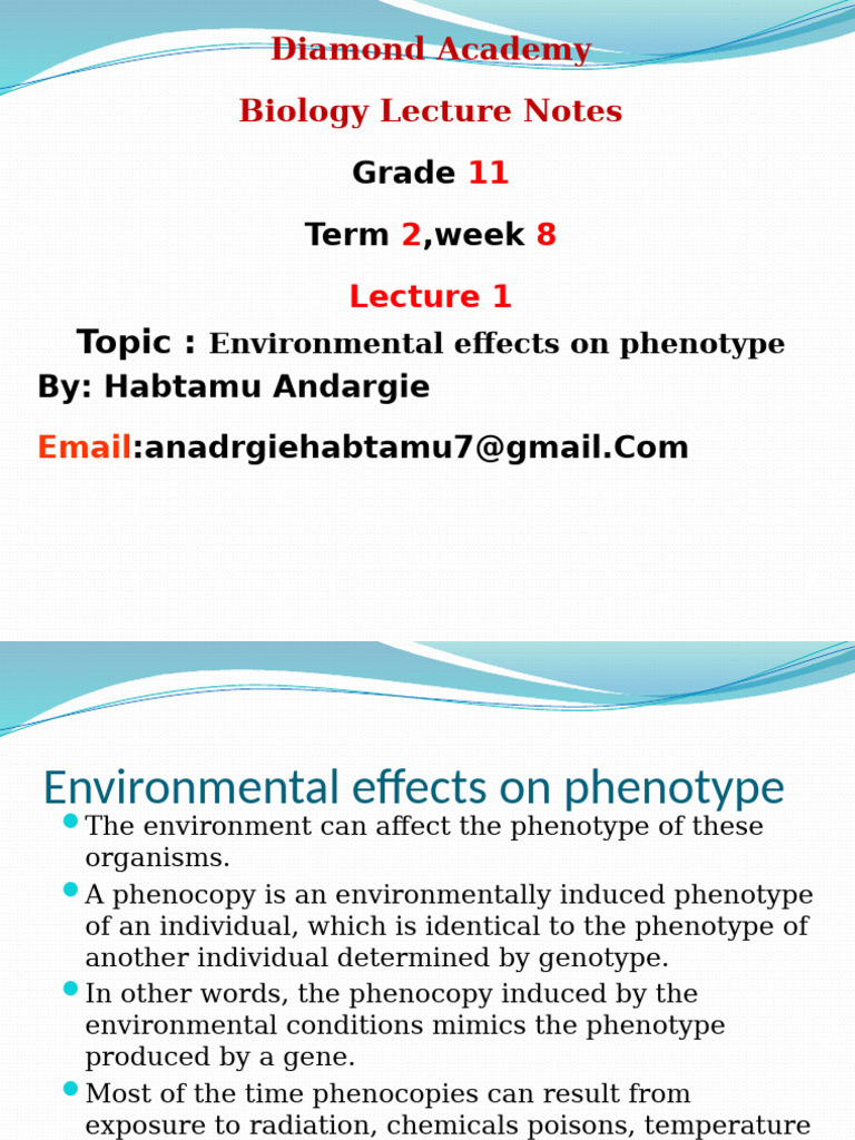 Lecture 1-The effect of environment on phenotypes | PDF