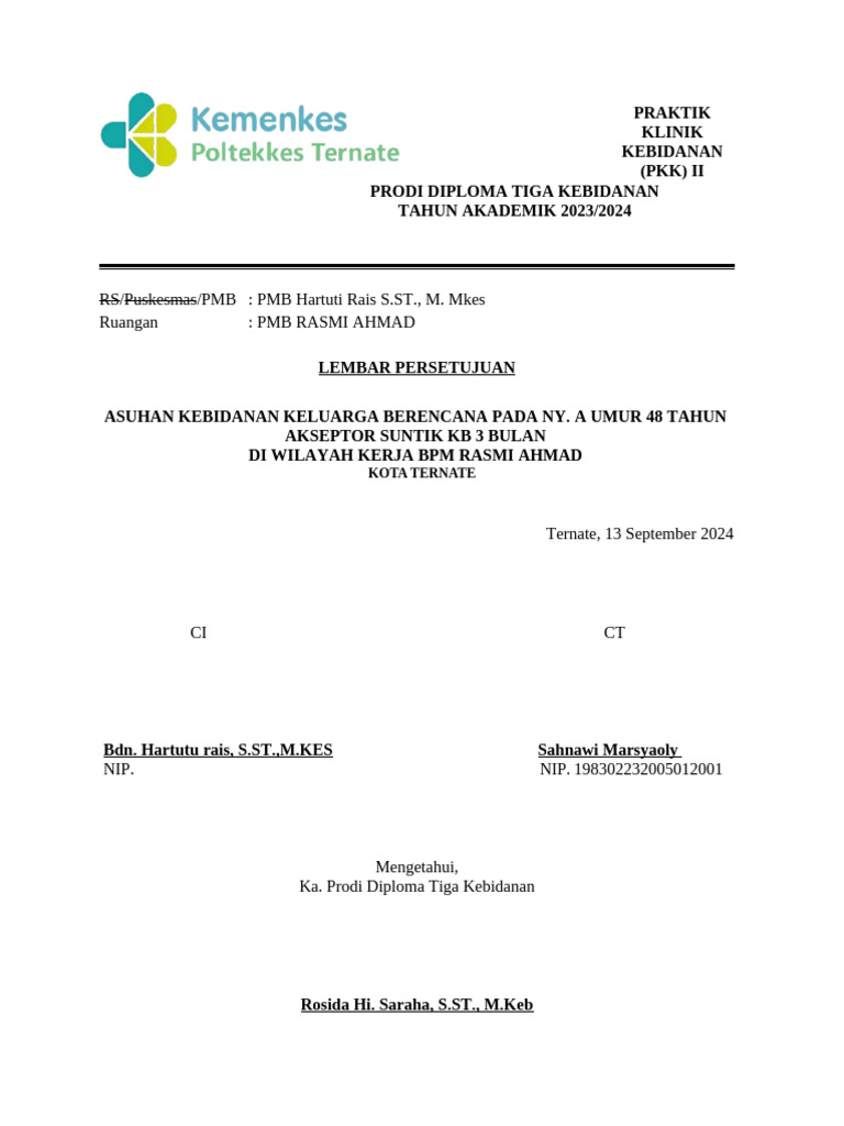 Lembar Persetujuan KB Ny. A Tarau | PDF