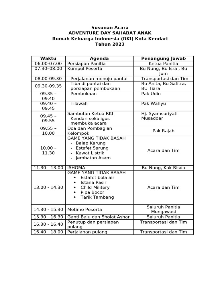 Susunan Acara OUTBOUND | PDF