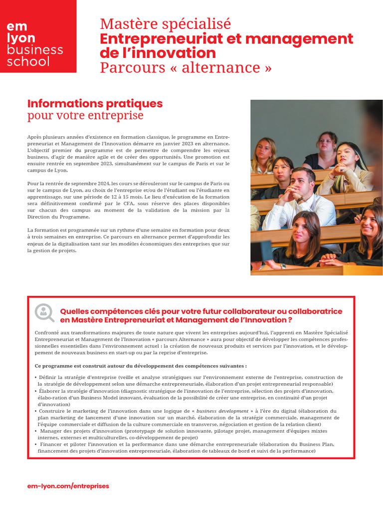 CFA Emlyon MS EMI en Apprentissage 24 25 | PDF