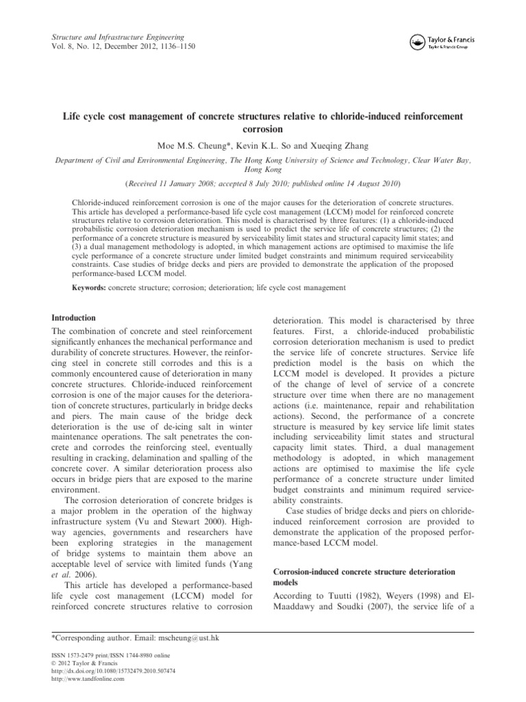 Life Cycle Cost Management of Concrete Structures Relative To Chloride-Induced Reinforcement ...