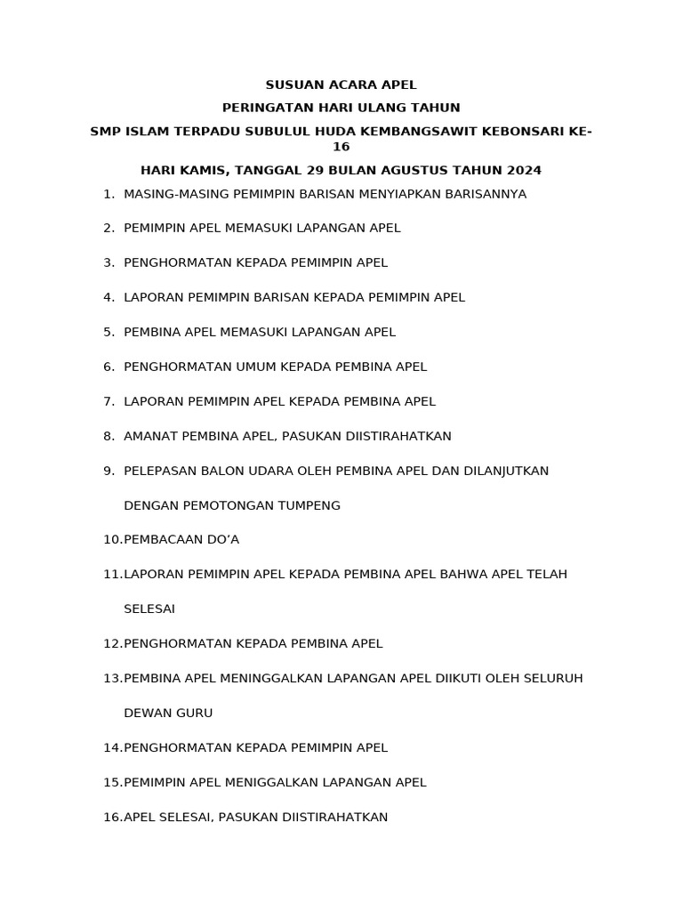 Susuan Acaraapel Milad | PDF