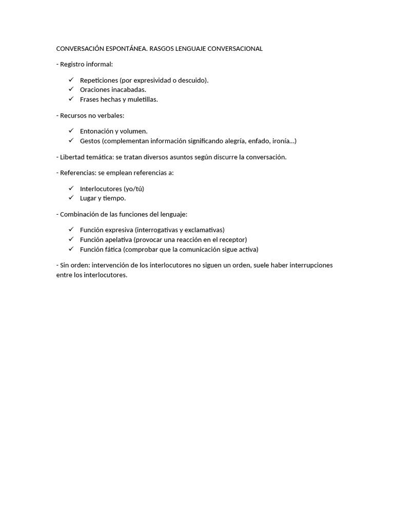Conversación Espontánea Rasgos Lenguaje Conversacional | PDF