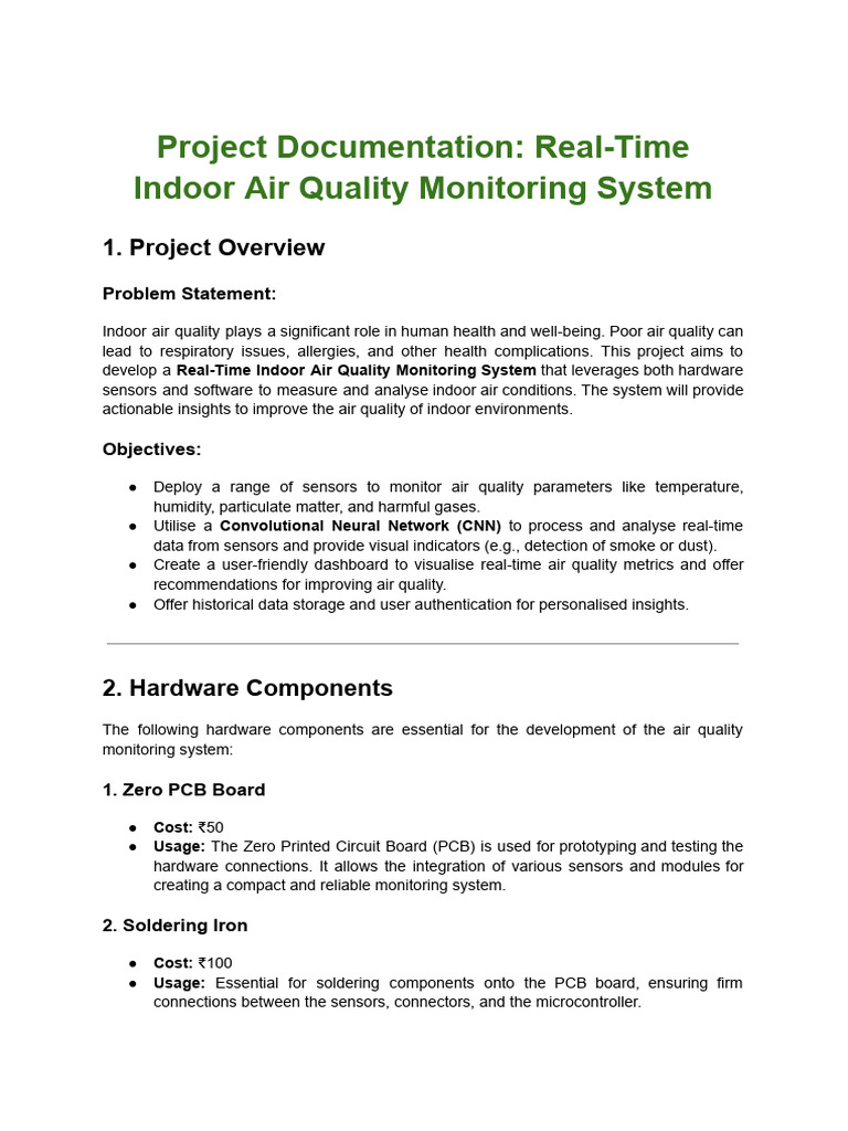 Project Documentation_ Real-Time Indoor Air Quality Monitoring System | PDF