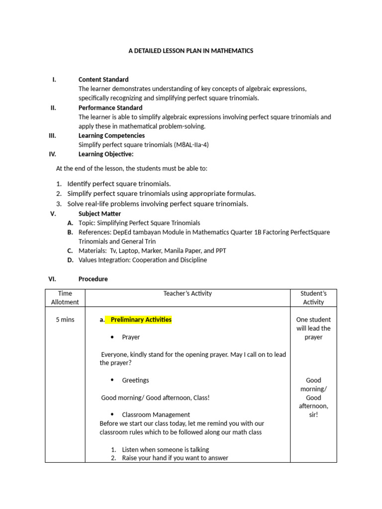 Lesson Plan For p9 | PDF