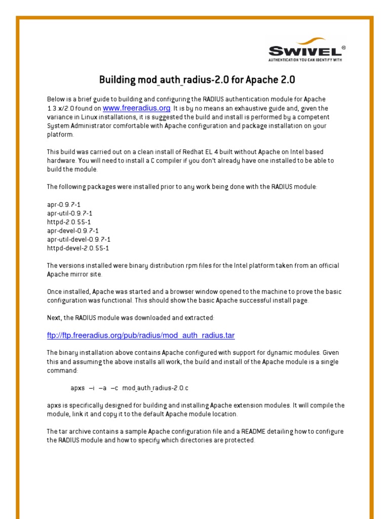 Building Mod Auth Radius 2.0 | PDF | Apache Http Server | Radius