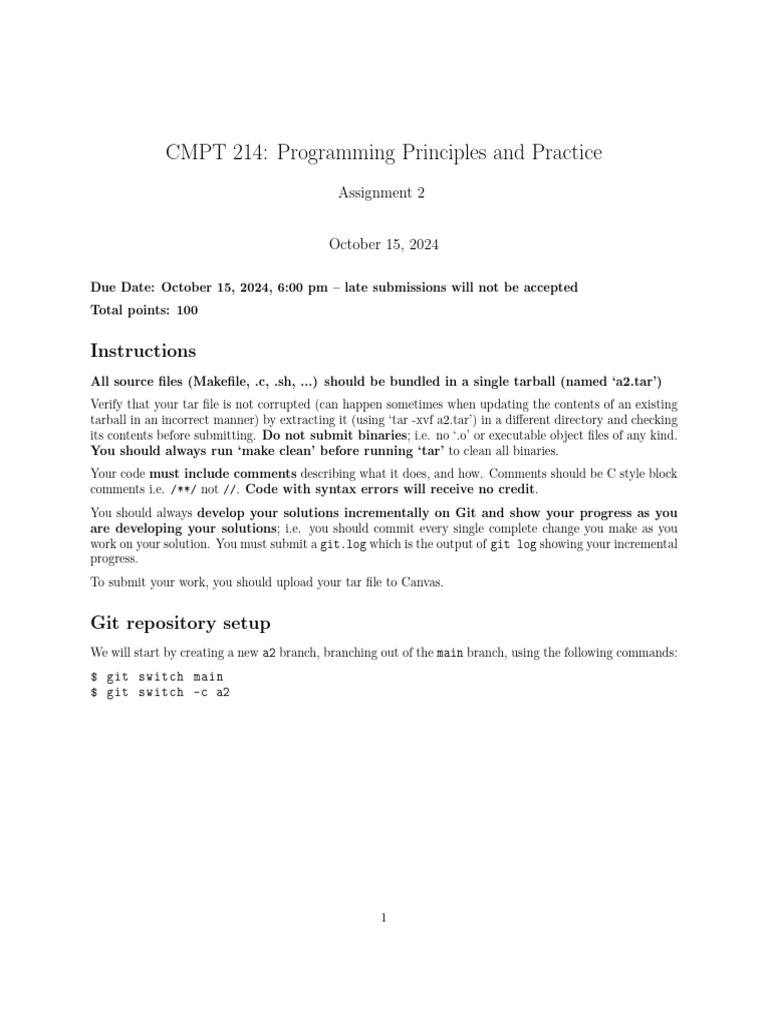 CMPT 214: Programming Principles and Practice: Instructions | PDF