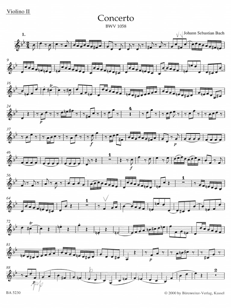 Bach Zongoraverseny G-Moll BWV 1058 - II Hegedű | PDF