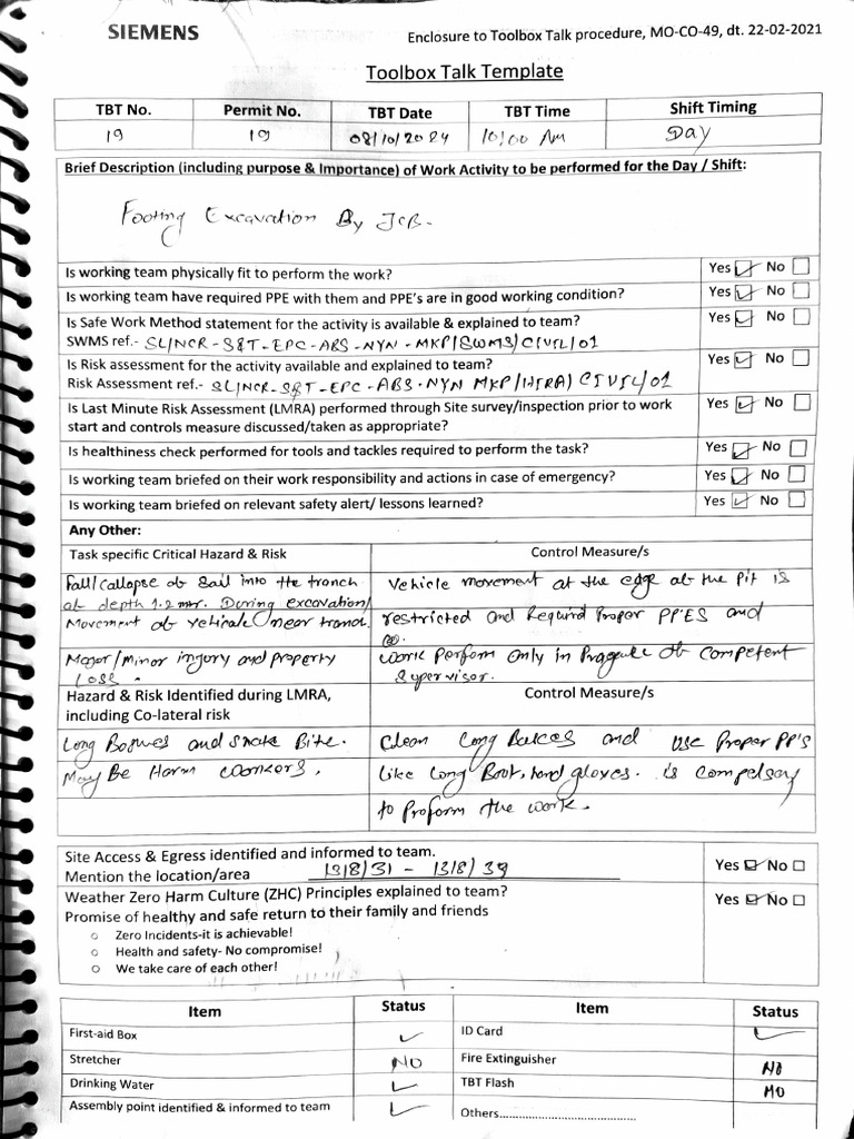 RH-1 Log-Bvar TBT & PTW 19 | PDF | Occupational Safety And Health | Safety