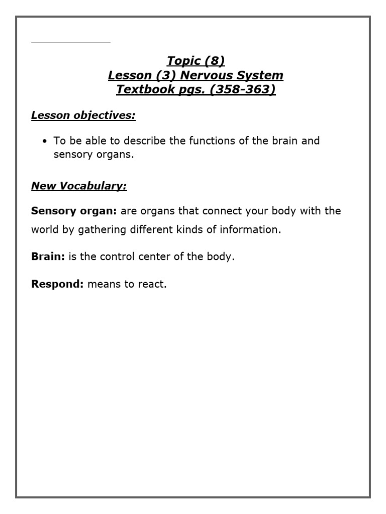 topic 8 nerves system and digestive sys booklet answers | PDF