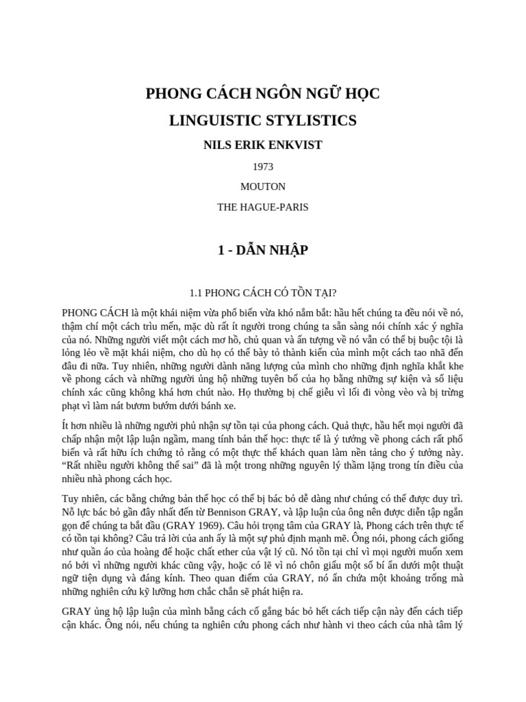 LINGUISTIC STYLISTICS - NILS ERIK ENKVIST - Dan Nhap TV | PDF