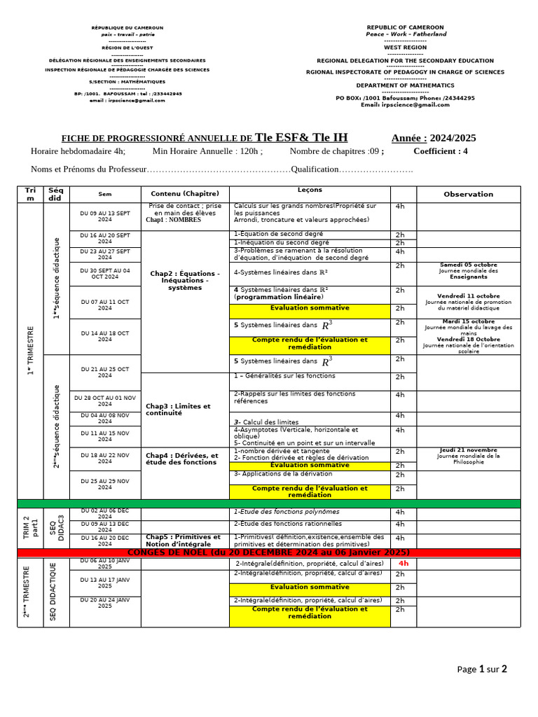 Progression TIH & ESF | PDF