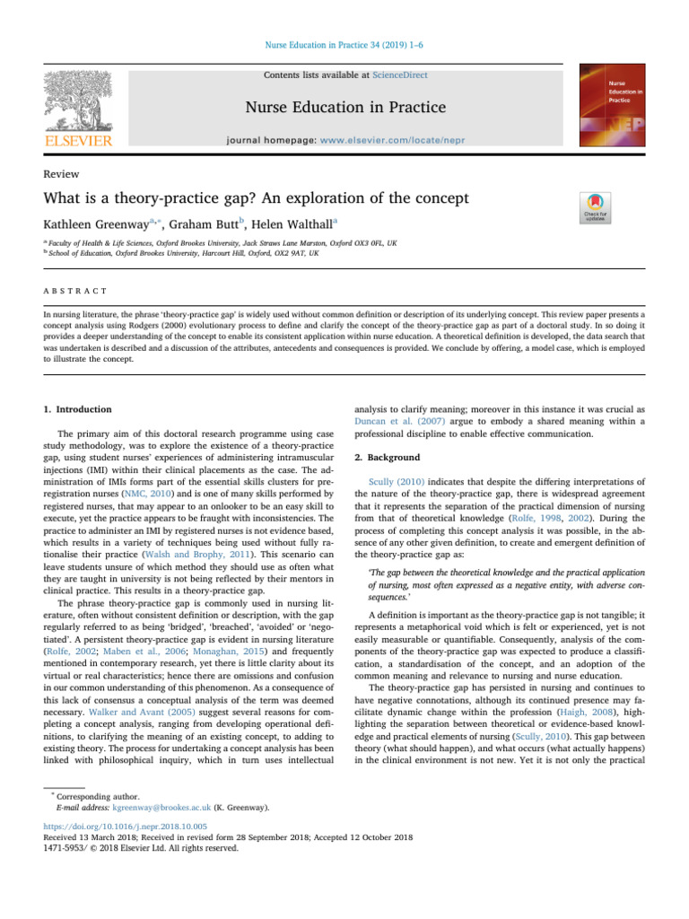 What Is A Theory Practice Gap An Exploration of - 2019 - Nurse ...
