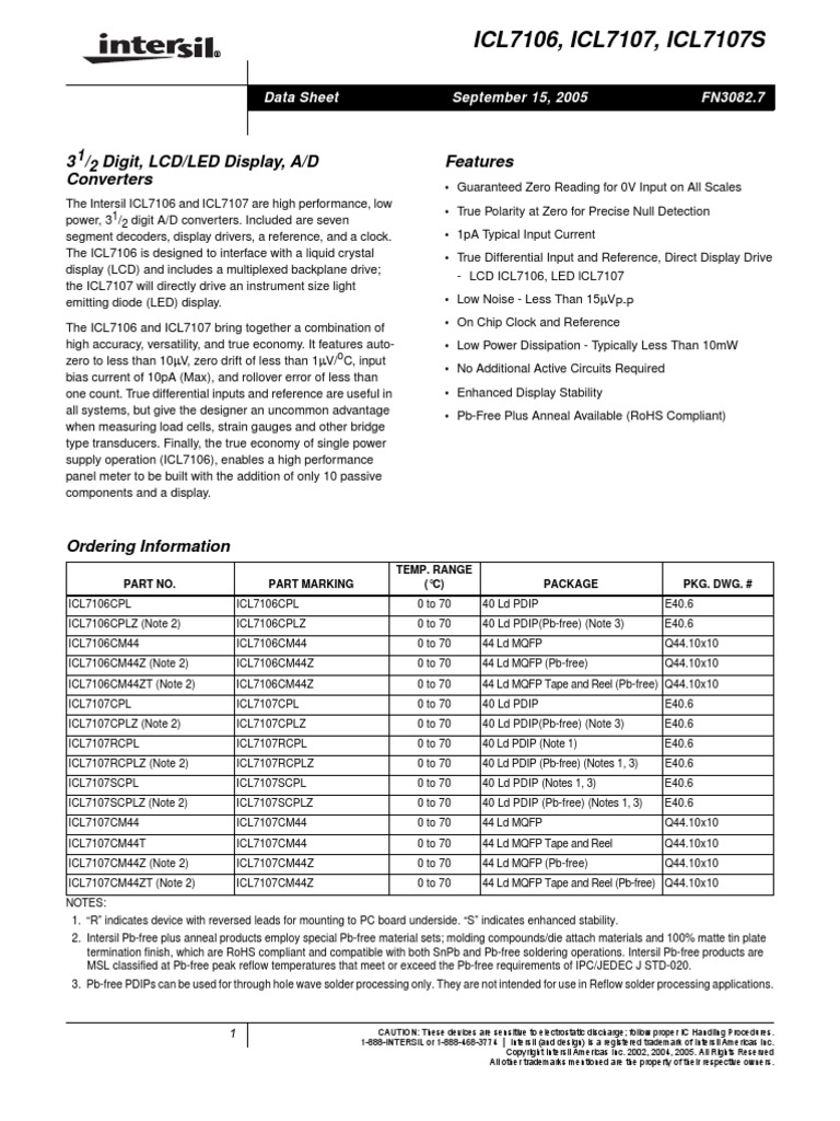 Datasheet 7107 | Capacitor | Analog To Digital Converter