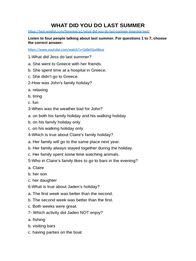 Listening What Did You Do Last Summer | PDF