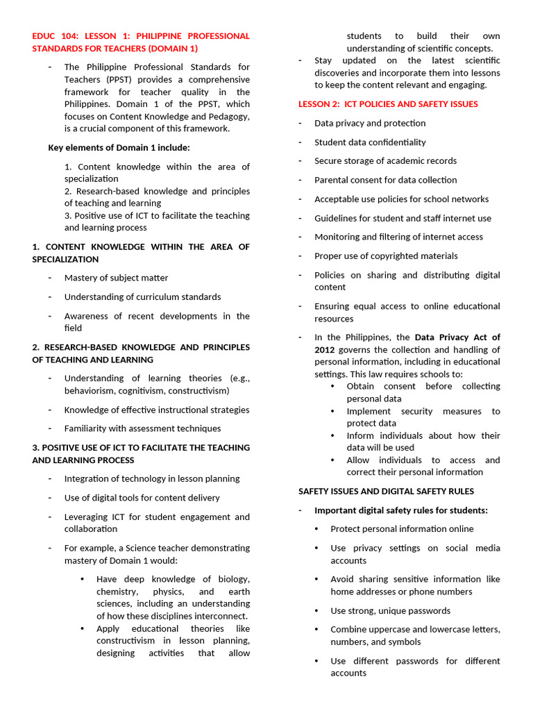 EDUC 104 lesson 1&2 handout | PDF