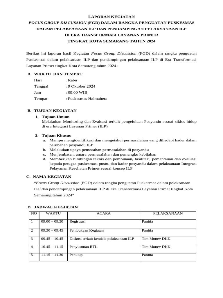 Laporan FGD Pendampingan Pelaksanaan ILP-1 | PDF