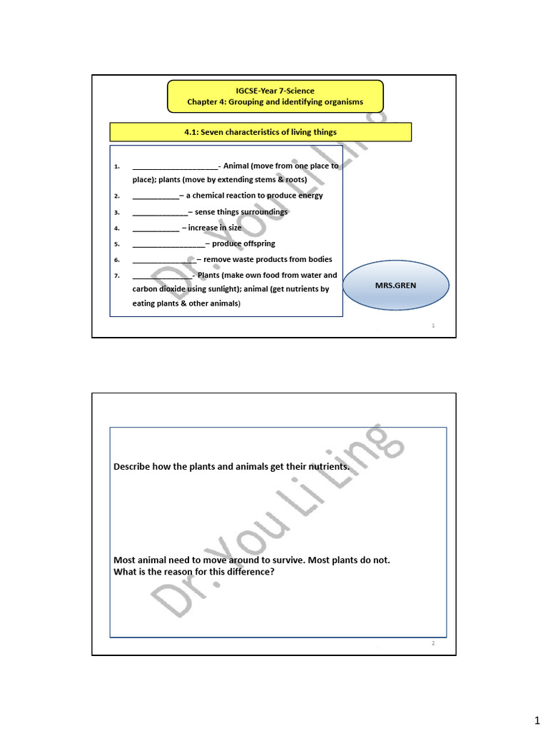 IGCSE-Year 7-Science-Chapter 4-Grouping and Identifying Organisms ...