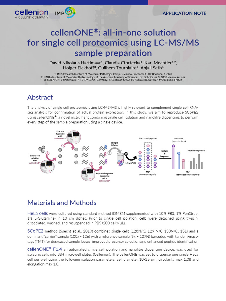 App Note 11 SCoPE2 MS Using cellenONE | PDF