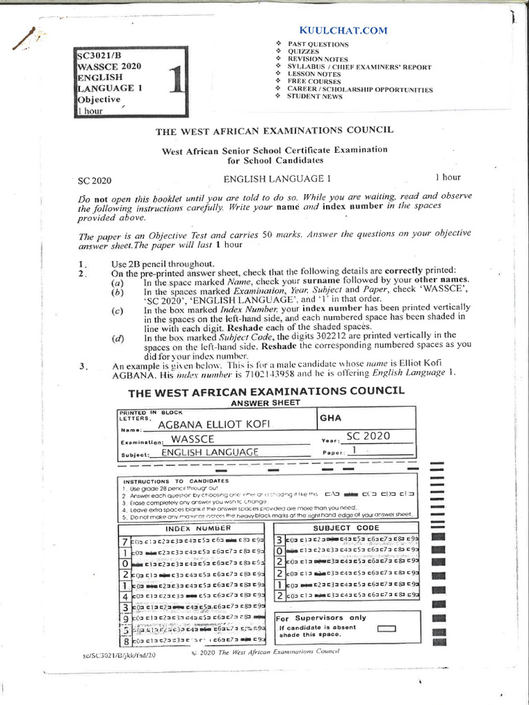 Wassce 2020 English | PDF