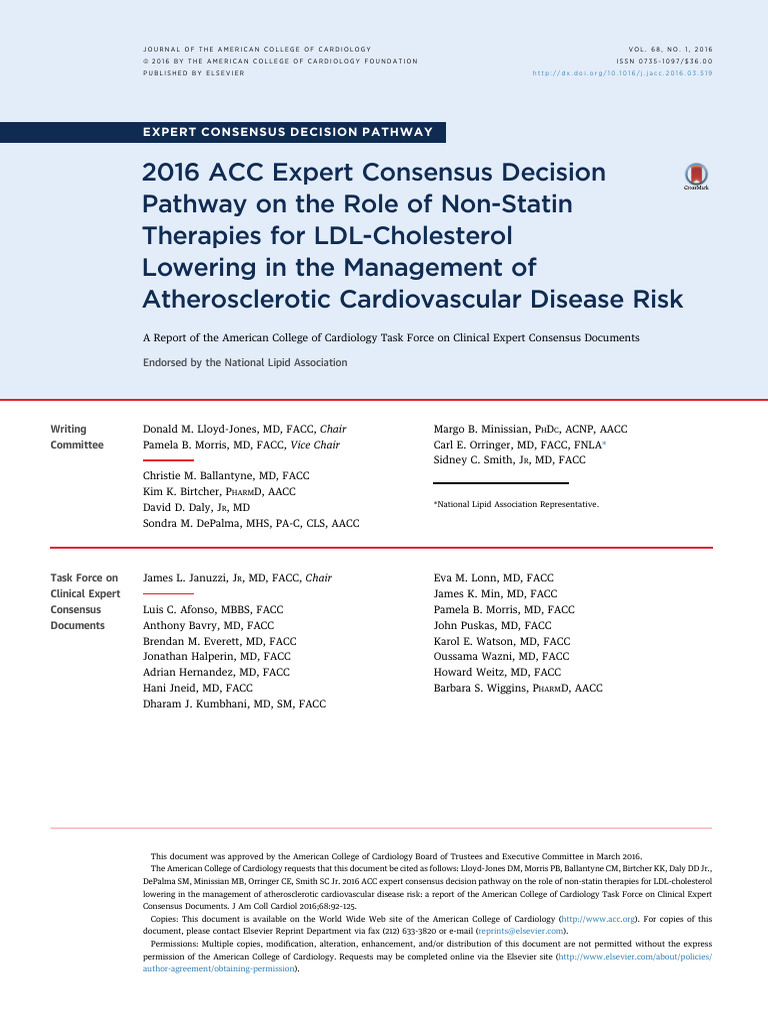 2016 ACC Expert Consensus Decision Pathway On The Role of Non-Statin ...