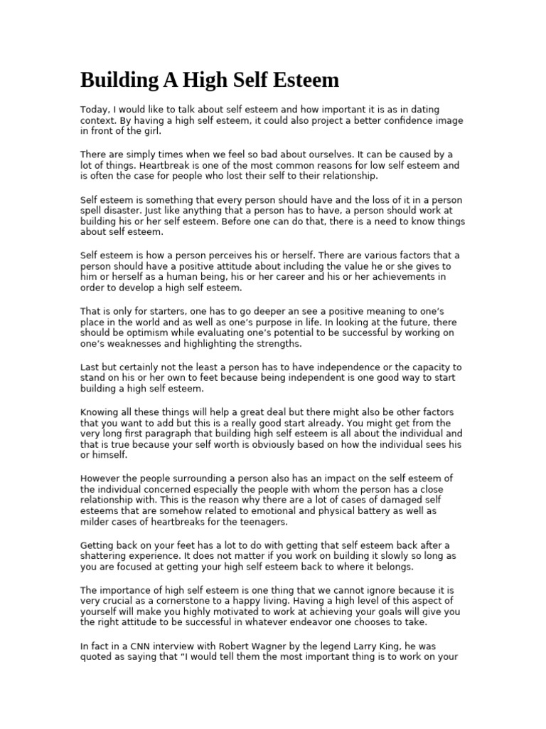 Building A High Self Esteem | PDF | Self Esteem | Self-Improvement