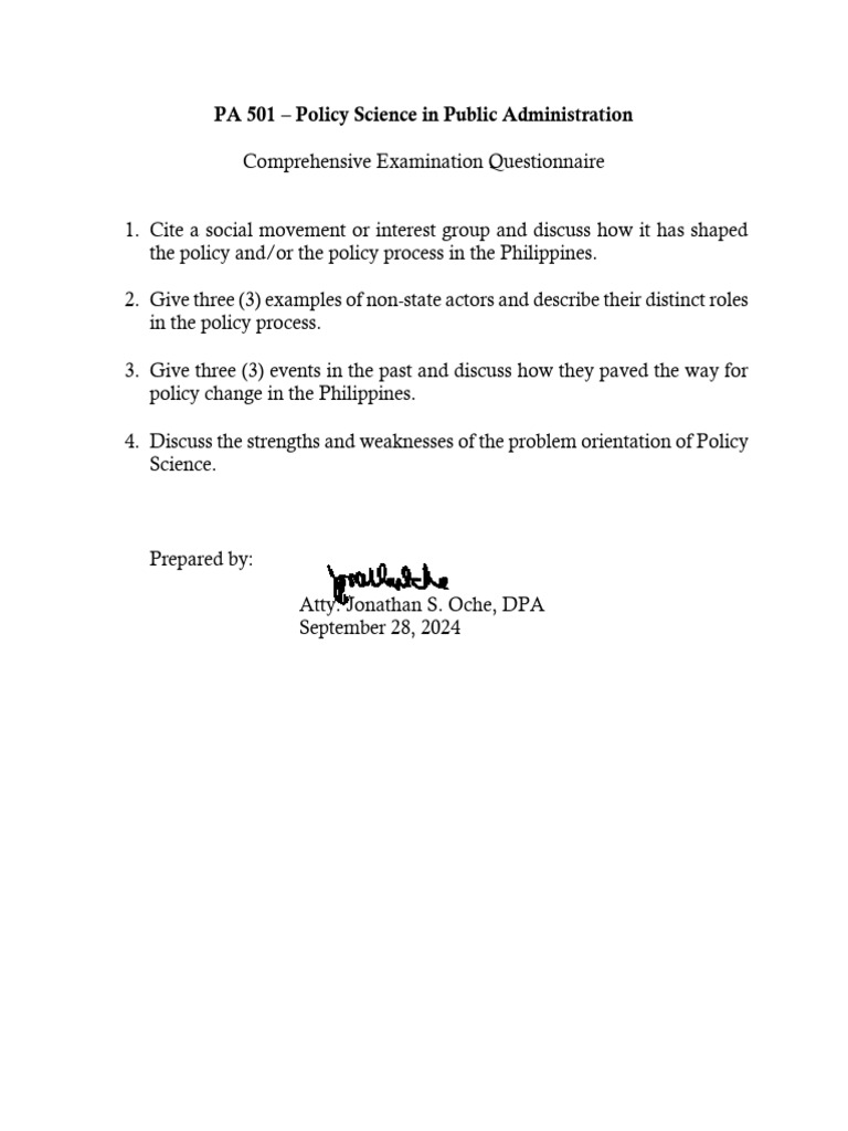 Exam Questions (PA 501) | PDF