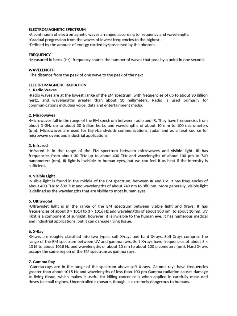 Electromagnetic Spectrum Notes | PDF