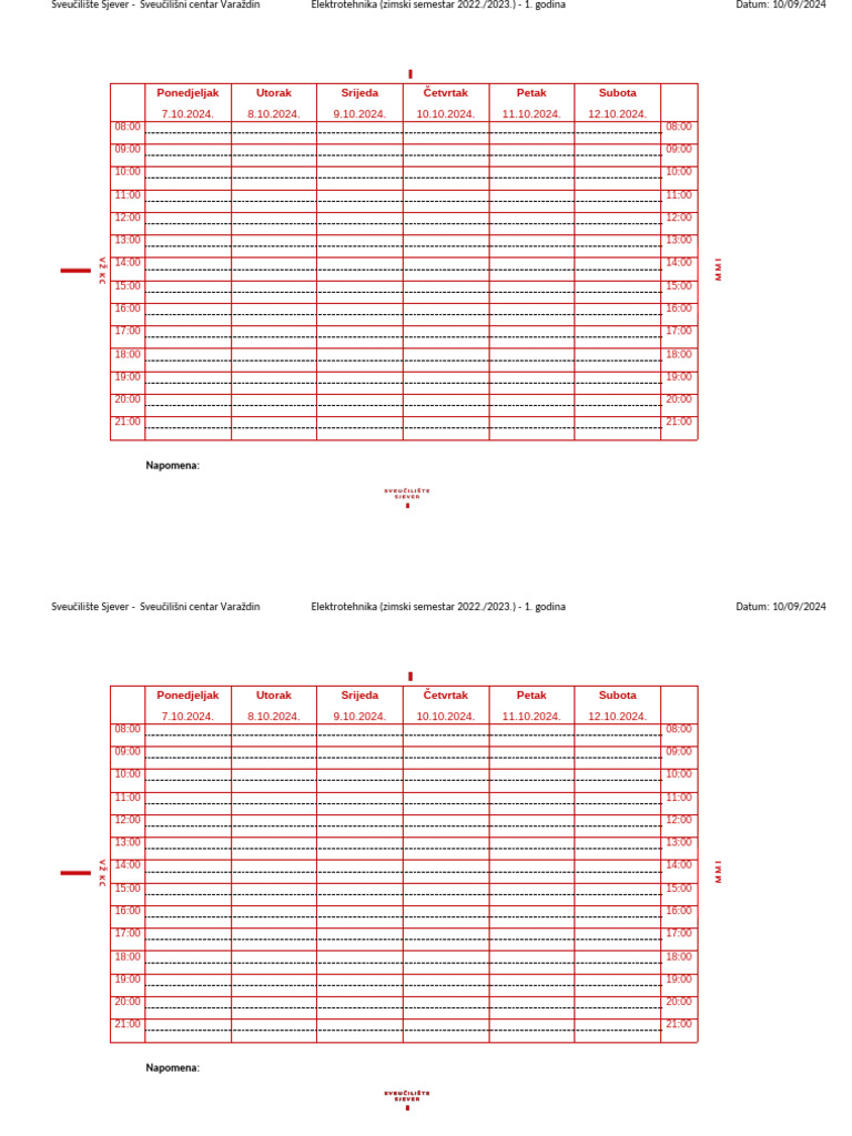 Raspored Sati - OsJ 2024 | PDF