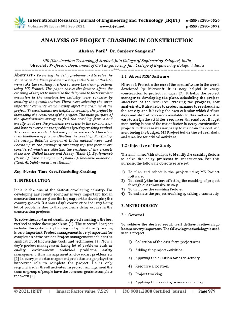 Irjet Analysis of Project Crashing in Co | PDF