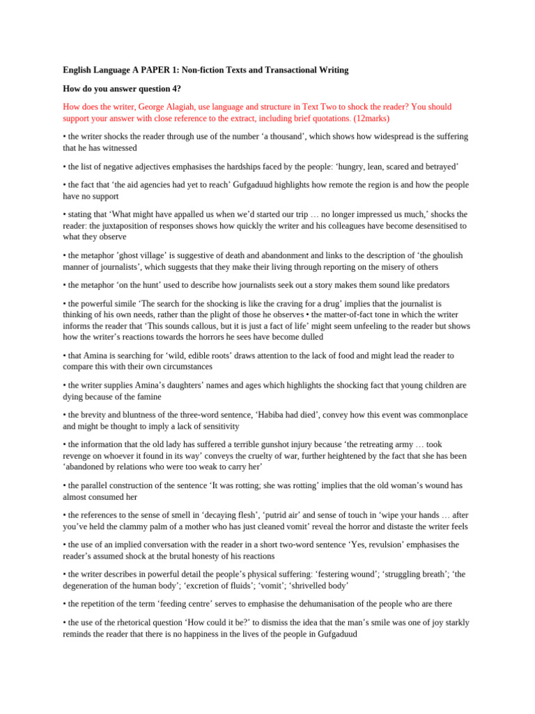 English Language a PAPER 1 Question 4 | PDF