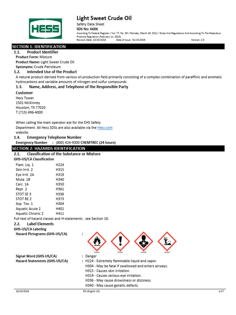 Light Sweet Crude Oil Sds Na2015 102318 Final | PDF