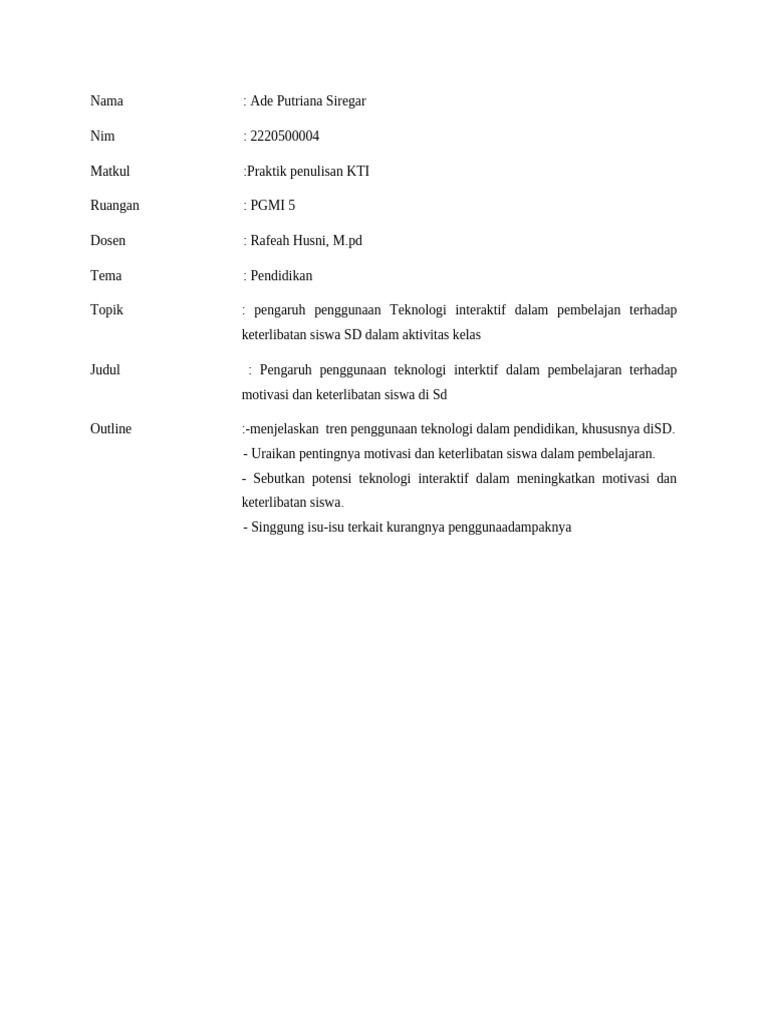 Judul KTI( Proposal ) Ade Putriana | PDF