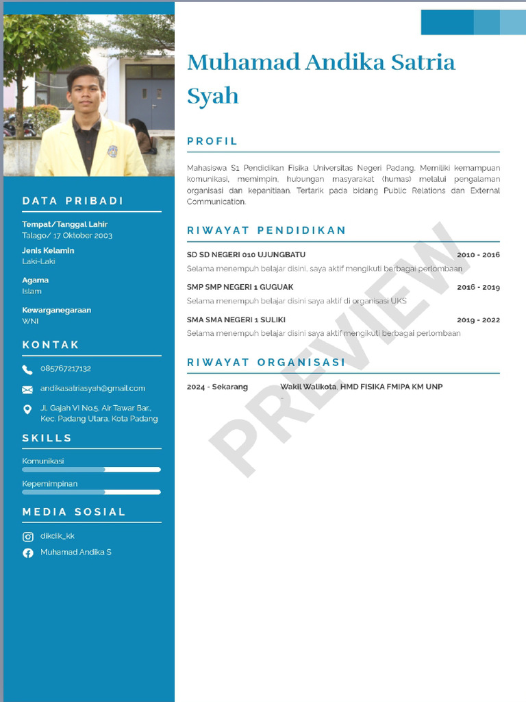 Muhamad Andika Satria Syah - 22033093 - CV | PDF