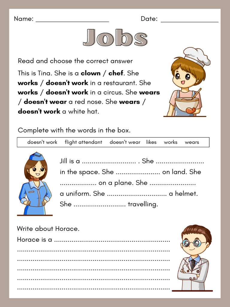 Neutral Cute Jobs and Present Simple EFL Worksheet | PDF