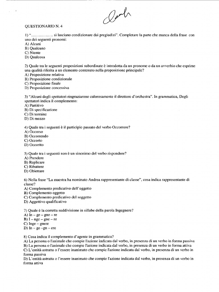 Questionario N. 4 - Prova Scritta | PDF