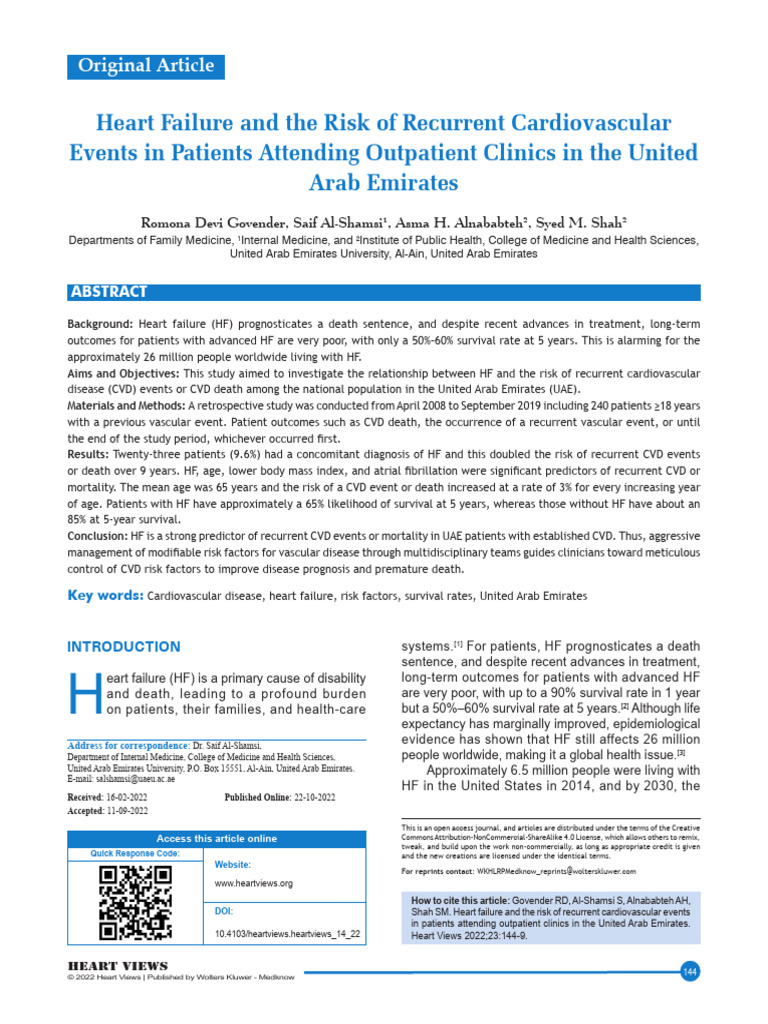 Group S - Heart Failure and The Risk of Recurrent Cardiovascular Events ...