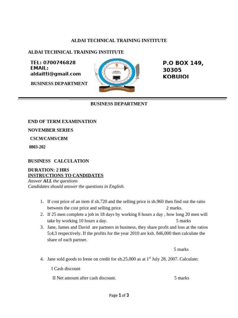 BUSINESS CALCULATION | PDF