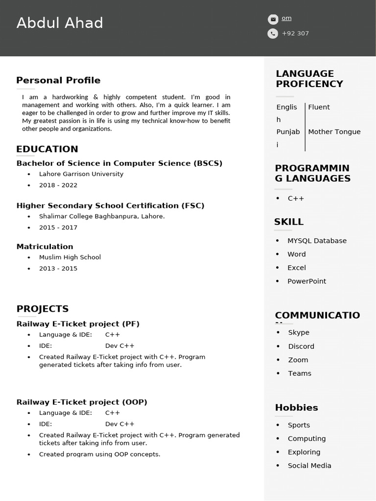 CV (Modern) - Abdul Ahad | PDF