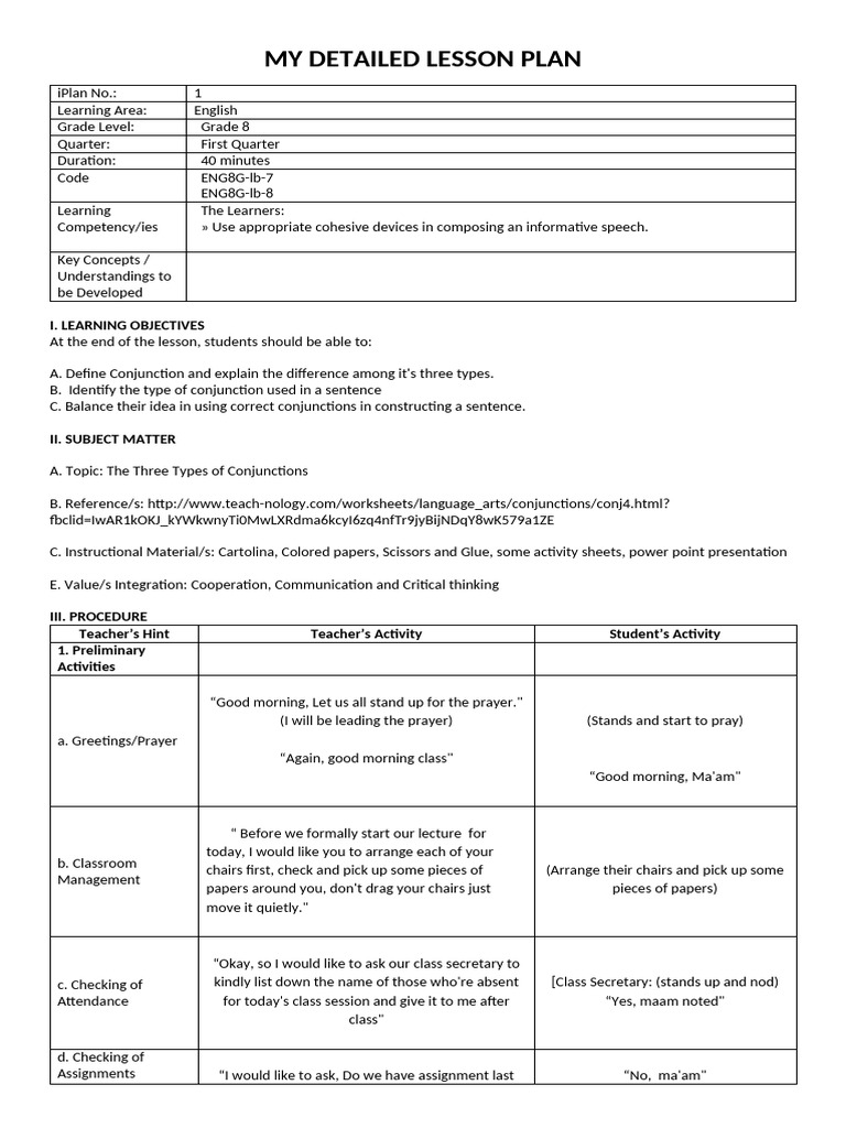 A Detailed Lesson Plan Template | PDF