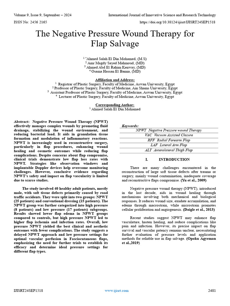 The Negative Pressure Wound Therapy For Flap Salvage | PDF | Wound ...