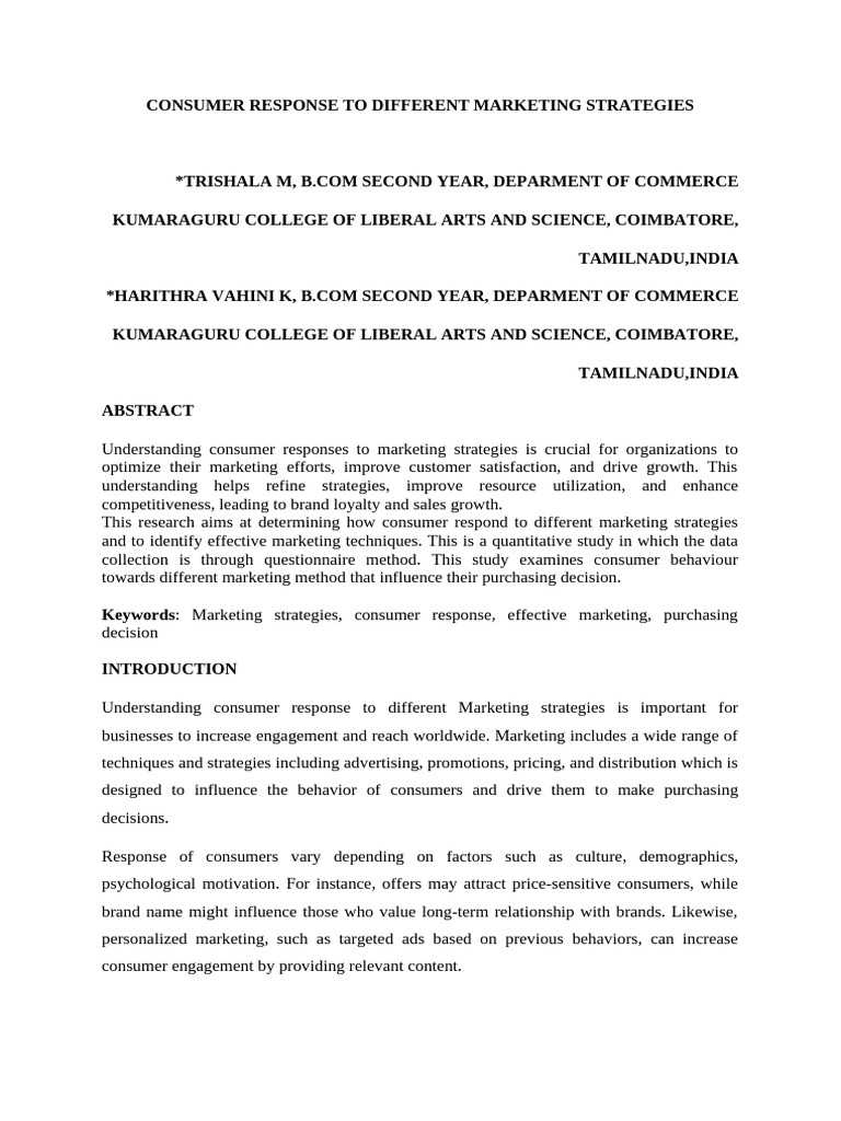 Consumer Response To Different Marketing Strategies | PDF | Marketing ...