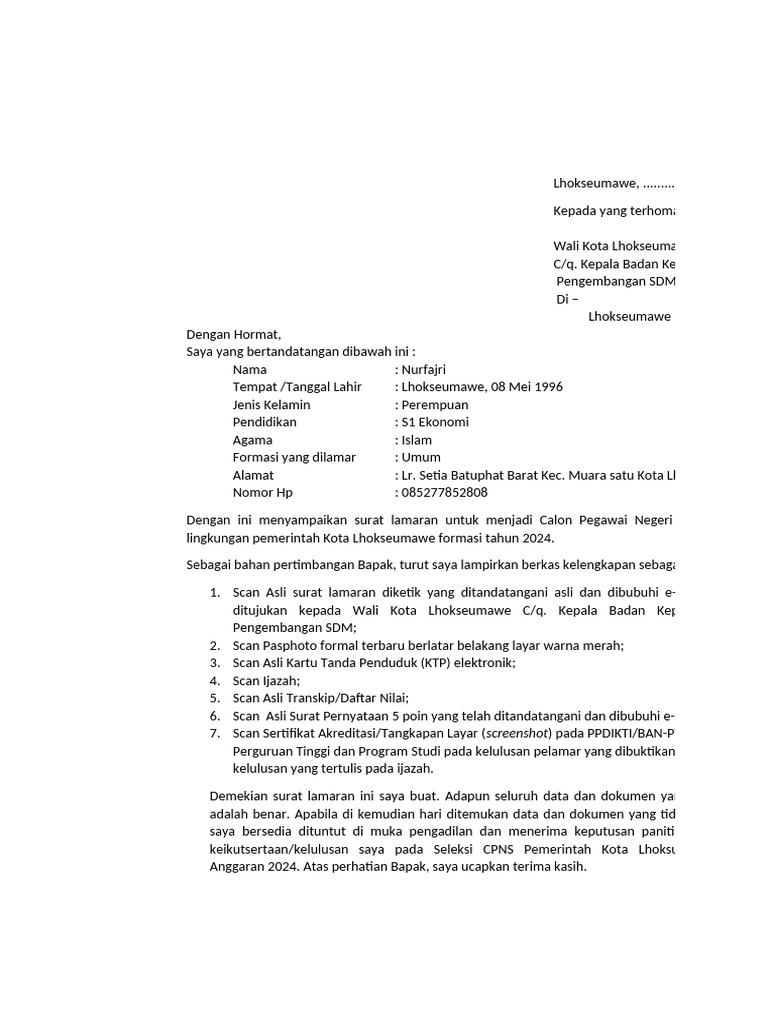 Surat Permohonan - Salin | PDF