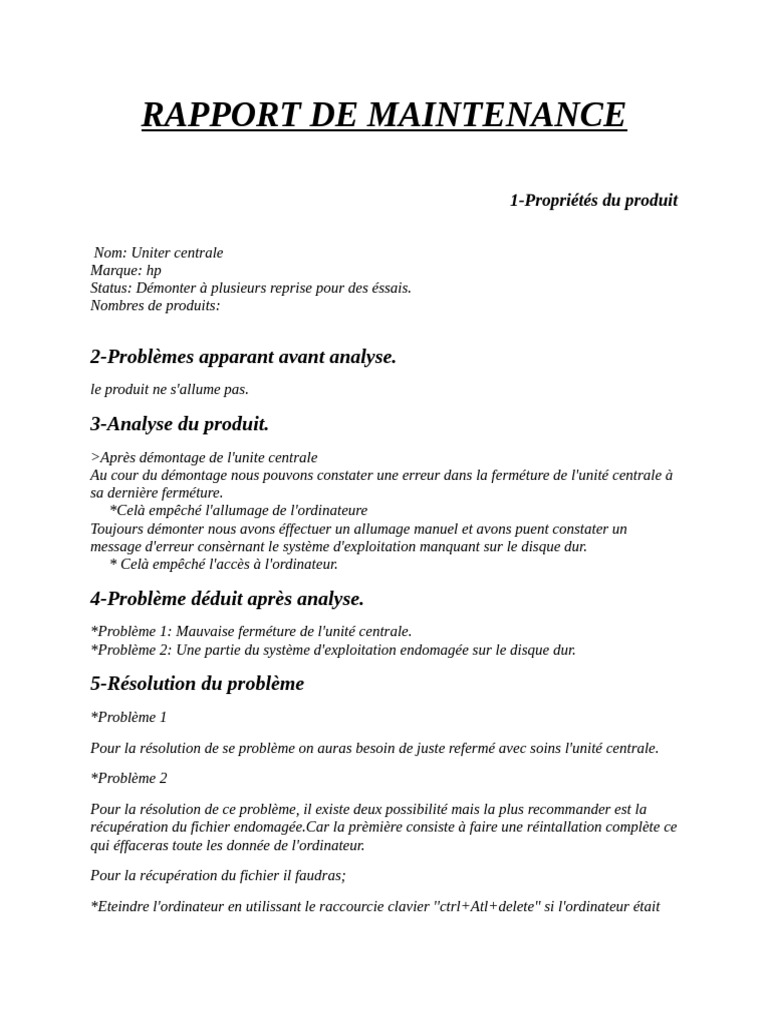rapport de maintenance | PDF rapport de maintenance | PDF