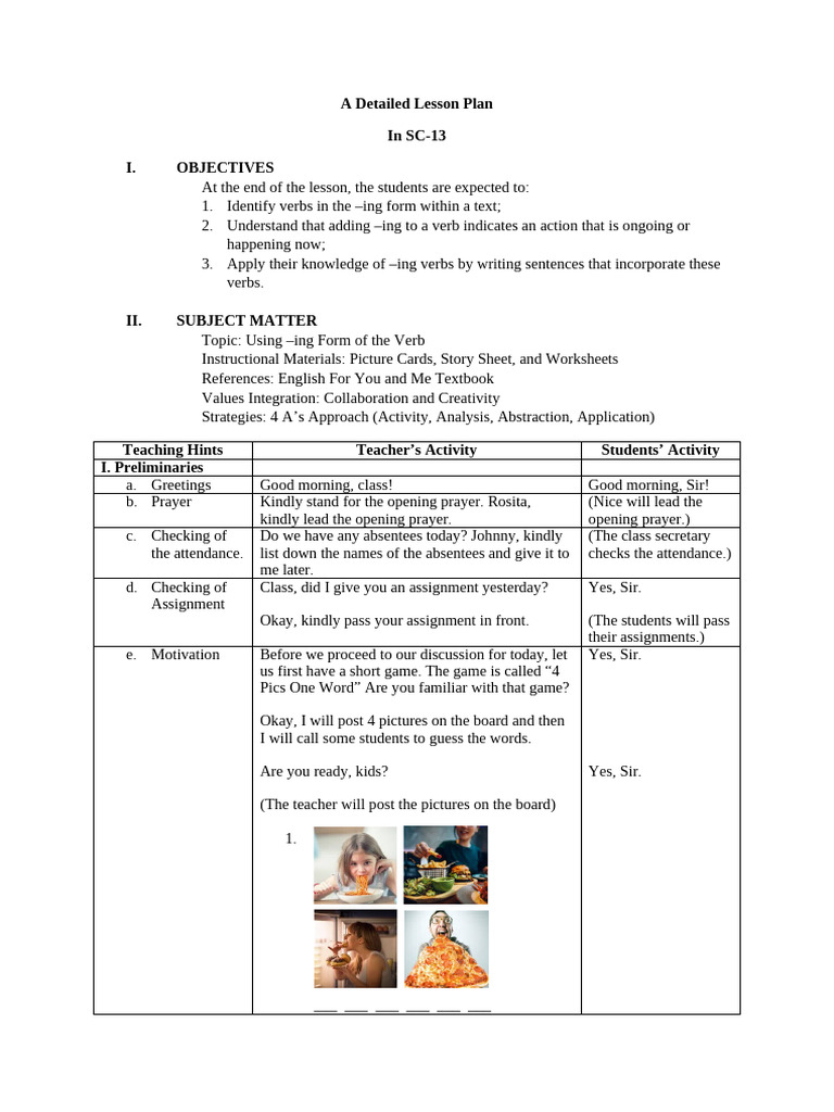 Lesson Plan: Using -ing Verbs | PDF | Lesson Plan | Career & Growth