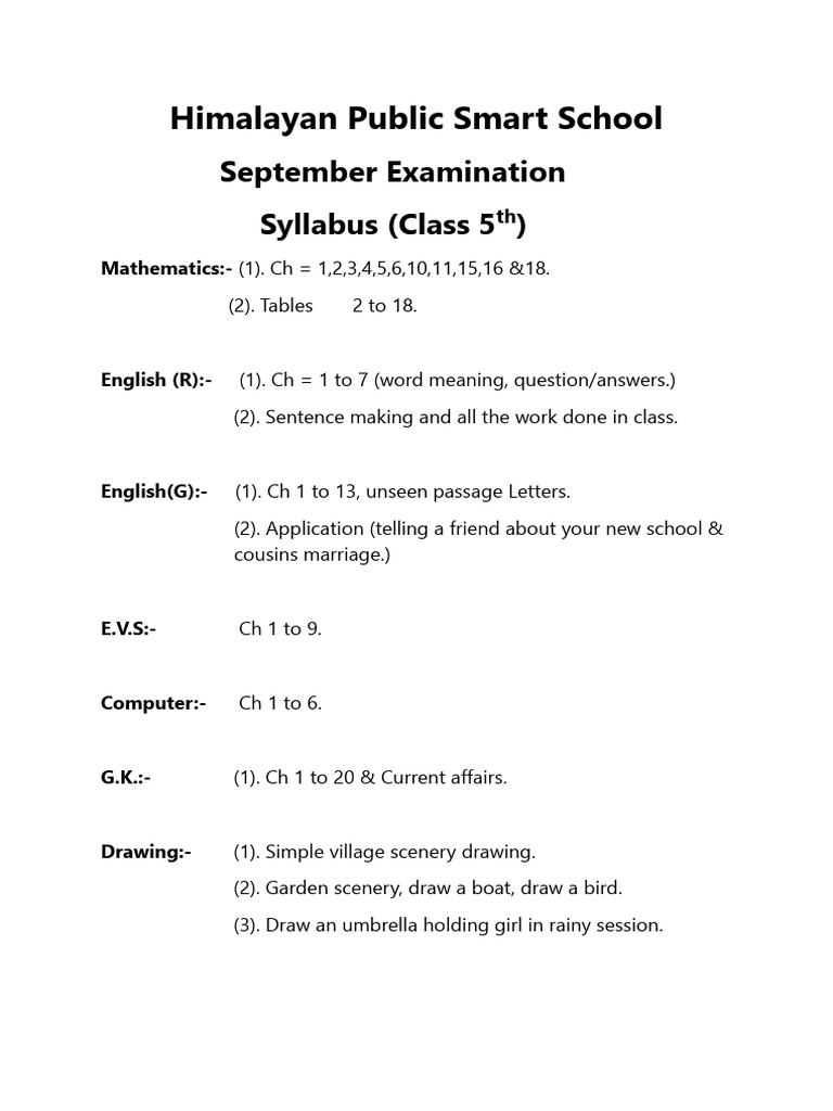 Syllabus of Class 5th.. | PDF