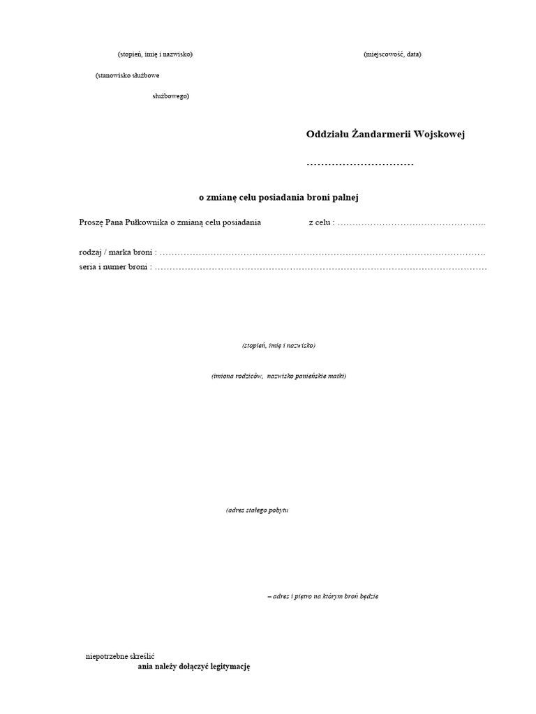 14 Podanie o Zmiane Celu Posiadania Broni | PDF