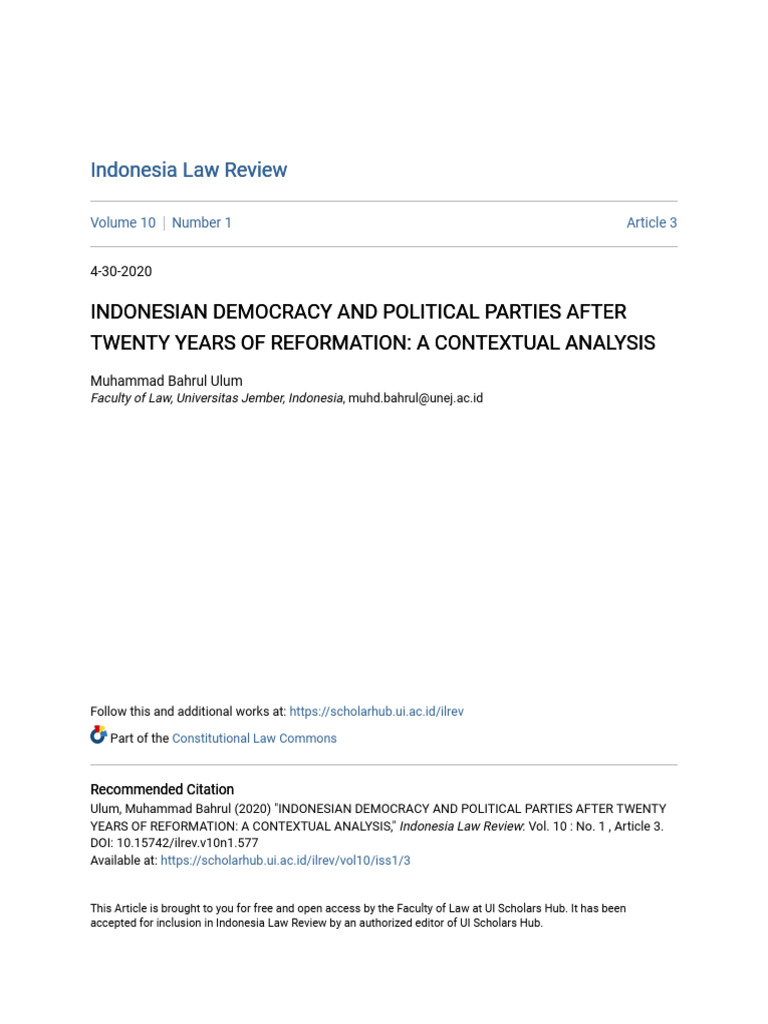 Indonesian Democracy and Political Parties After Twenty Years of ...