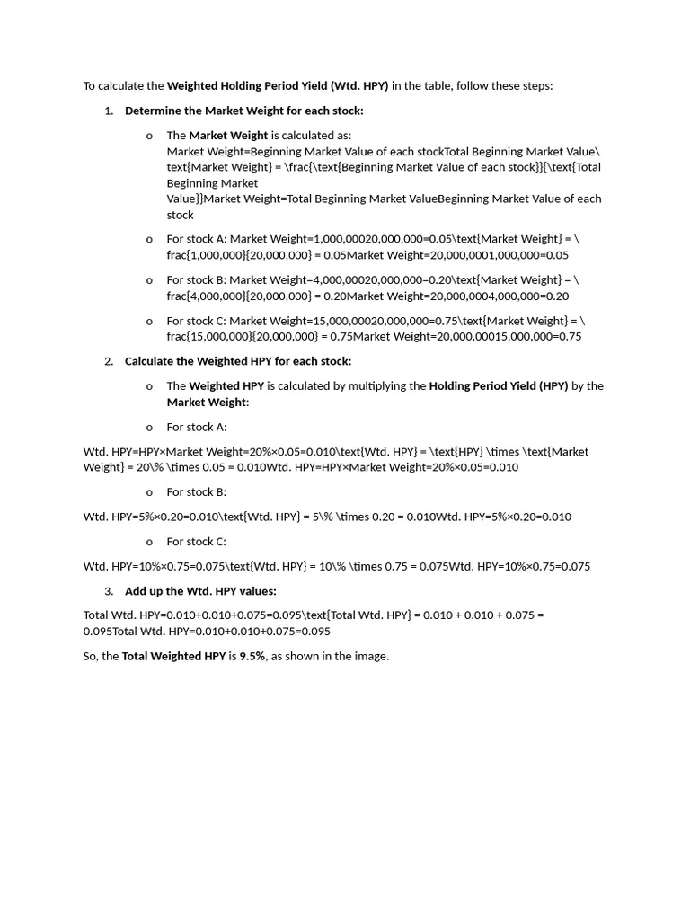 Weighted Holding Period Yield | PDF